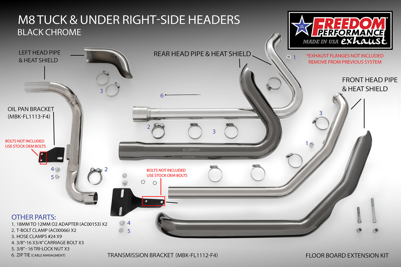 HARLEY TOURING RIGHT SIDE TUCK & UNDER TRUE-DUAL HEADERS Fits '95-Pres