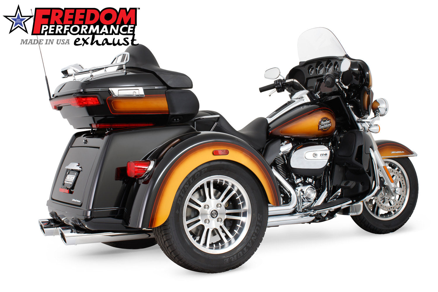 HARLEY TRIKE SHARKTAIL & RACING 4" SLIP-ONS Bundle – Freedom Exhaust ...